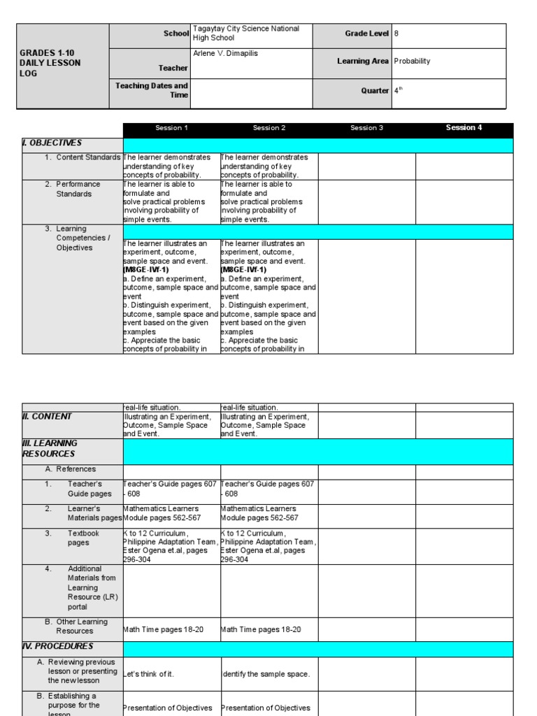 Math 8 DLL 4th Quarter Week 6 LC 53 | PDF | Learning | Probability