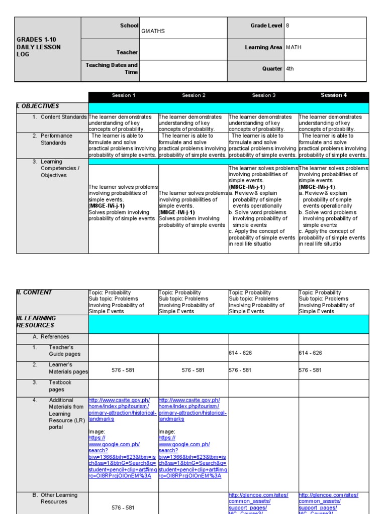 Math 8 DLL 4th Quarter Week 11 LC 57 | PDF | Learning | Probability