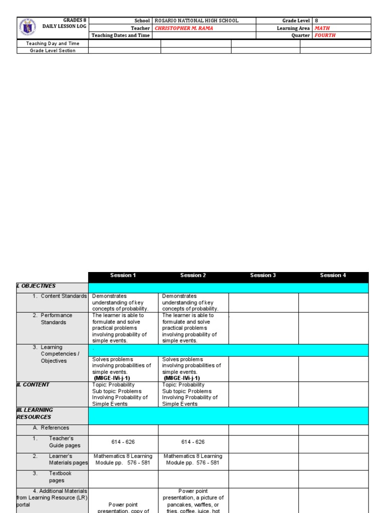 Math 8 DLL 4th Quarter Week 12 LC 57 | PDF | Learning | Mathematics