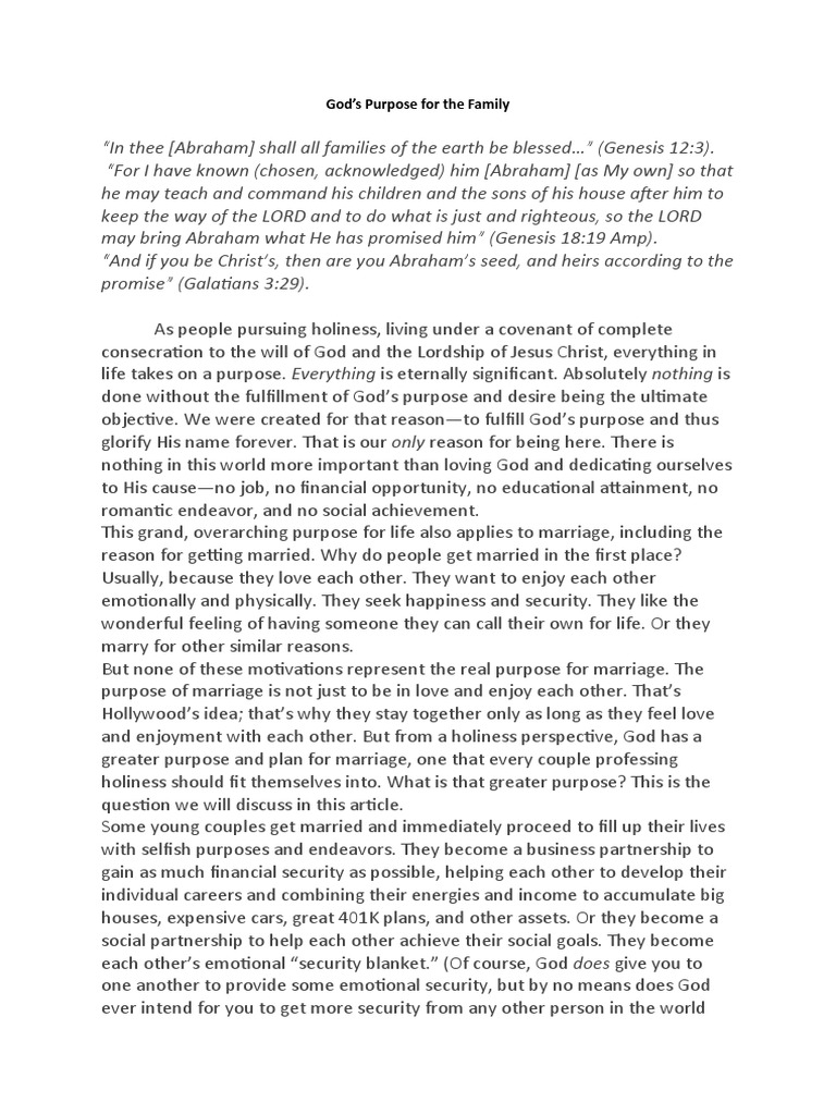 God's Purpose For The Family | PDF | Genesis Creation Narrative | Love