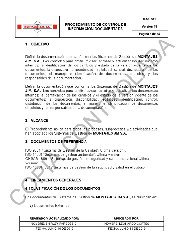 Pag-001 Procedimiento de Control de Informacion Documentada v18 | PDF