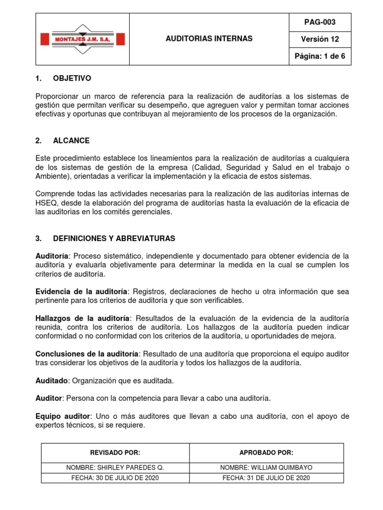 Pag-003 Auditorias Internas v12 | PDF | Auditoría | Contralor