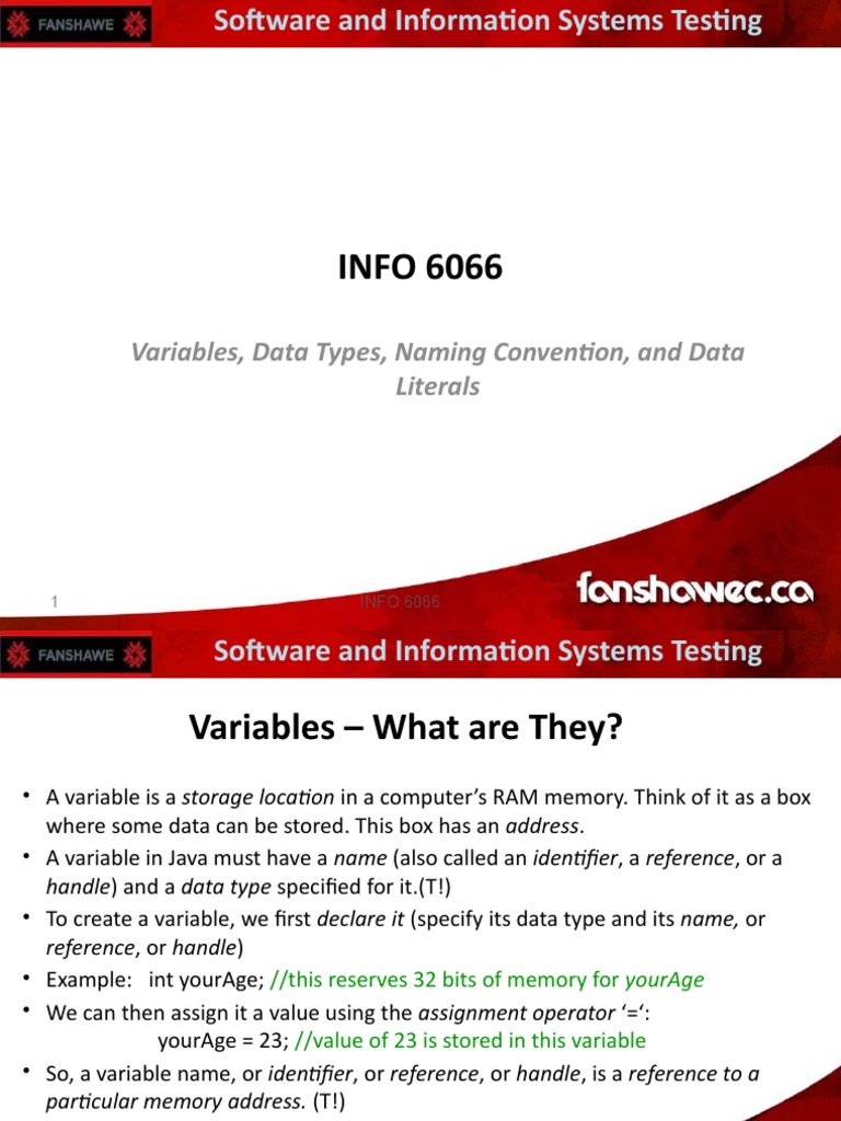 INFO 6066 - Intro To Java Data Types and Creating Java Programs | PDF | Data Type | Integer ...