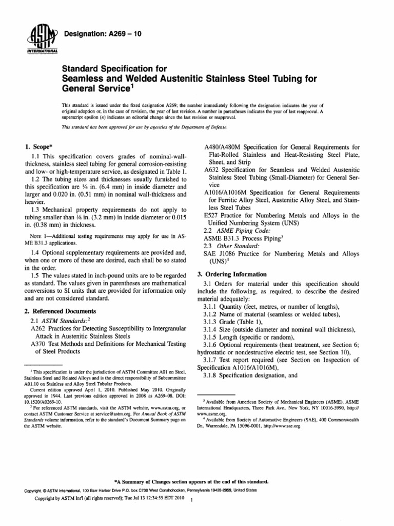 Astm A269 10 | PDF | Heat Treating | Pipe (Fluid Conveyance)