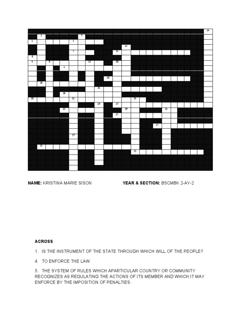 Political Cross Word (Sison, Kristina Marie) | PDF | Science | Governance