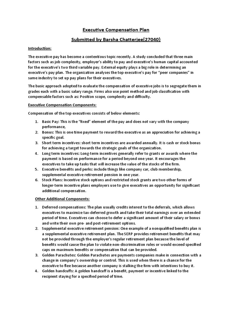 Executive Compensation Plan | PDF | Executive Compensation | Economies