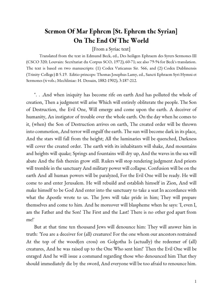 Sermon of Mar Ephrem On The End of The World | PDF | Elijah | Religious ...