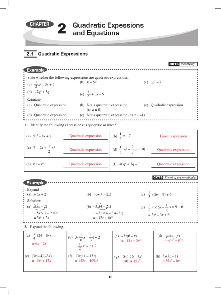 Chapter 2 - Quadratic Expessions and Equations | PDF | Quadratic ...