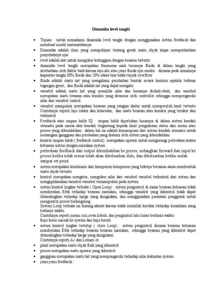 Dinamika Level Tangki | PDF