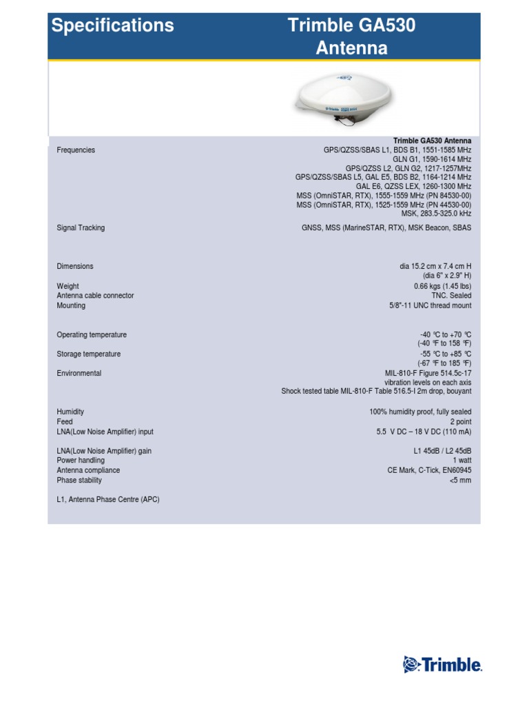 Spec Sheet - Trimble GA530 Antenna | PDF | Global Positioning System ...