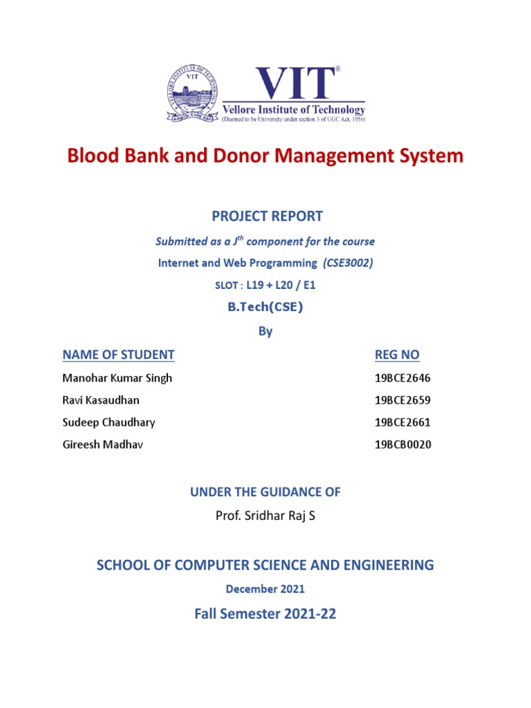Blood Bank and Donor Management System: Project Report | PDF | Computer ...