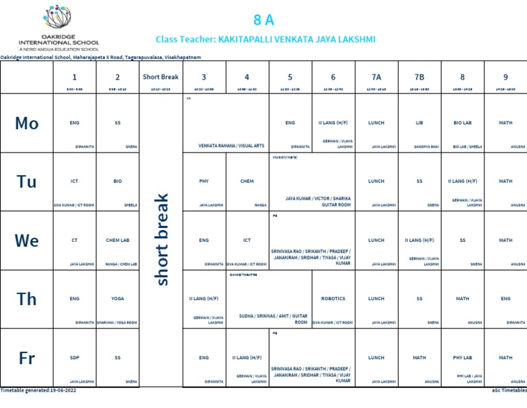 Grade 8A Timetable Overview | PDF