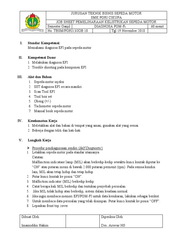 JOB SHEET INJEKSI (PGM-Fi) | PDF