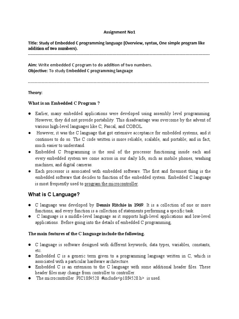 Embedded C Programming Language (Overview, Syntax, One Simple Program ...