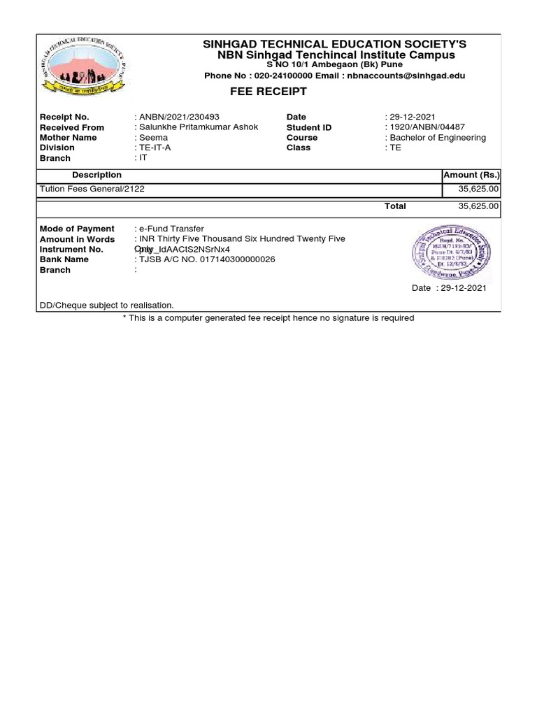 Fee Receipt (1) Merged Compressed | PDF | Services (Economics) | Business