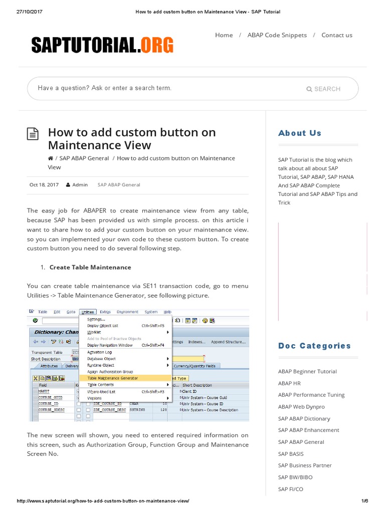 How To Add or Exclude Custom Button On Maintenance View - SAP Tutorial | PDF | Information ...