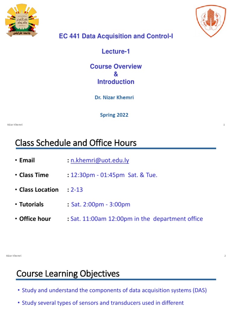 EC 441 Data Acquisition and Control-I Lecture-1 Course Overview & | PDF | Data Acquisition ...