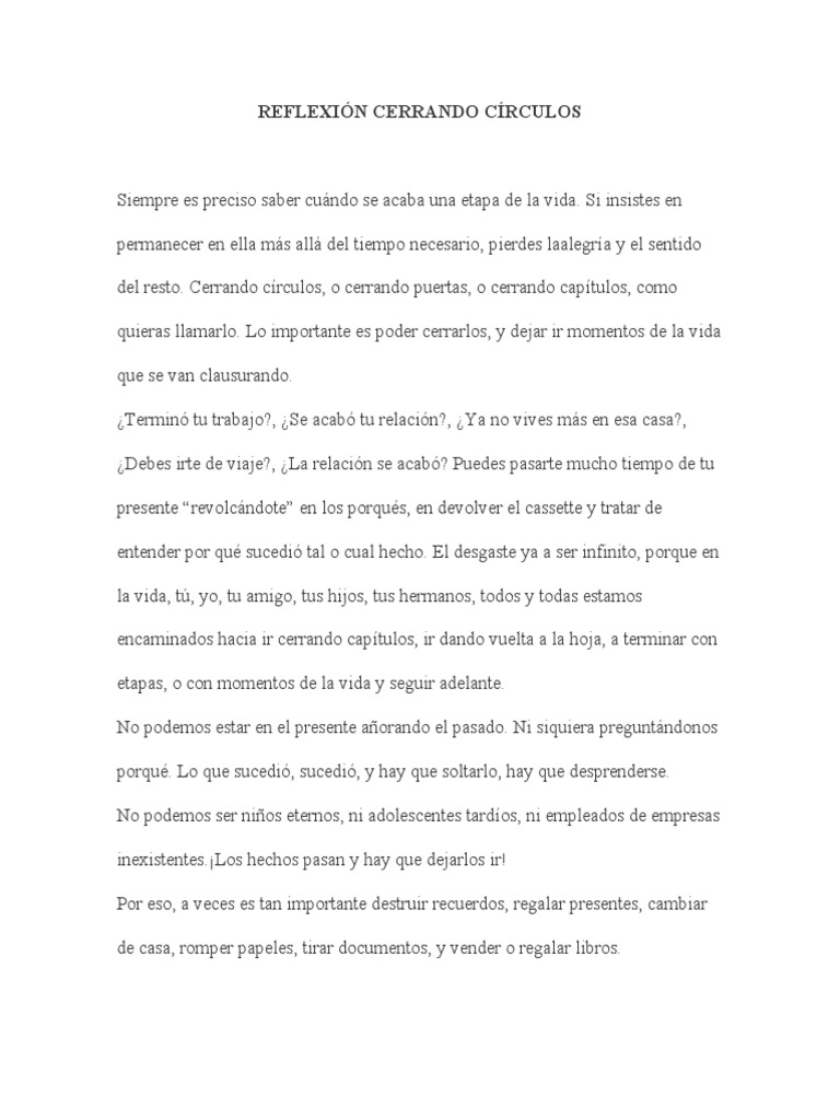 REFLEXIÓN CERRANDO CÍRCULOS | PDF