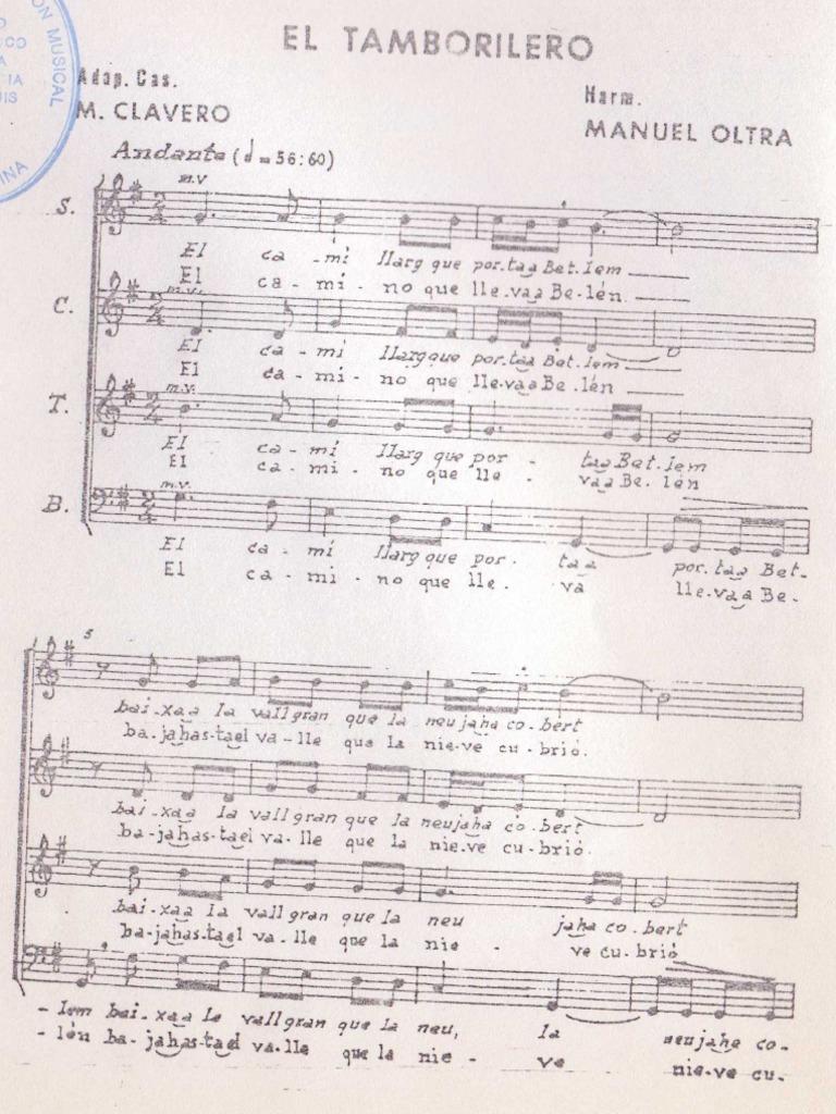 El Tamborilero - Arr A 4 Voces de Manuel Oltra - Villancico | PDF