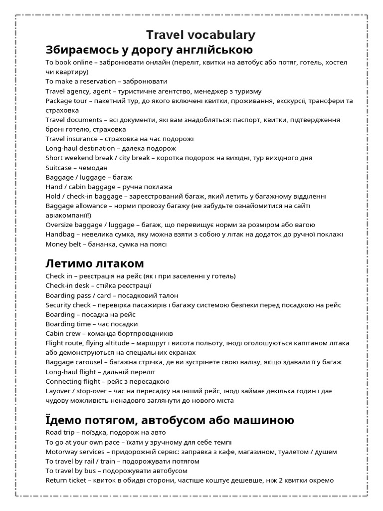 Travel Vocabulary | PDF