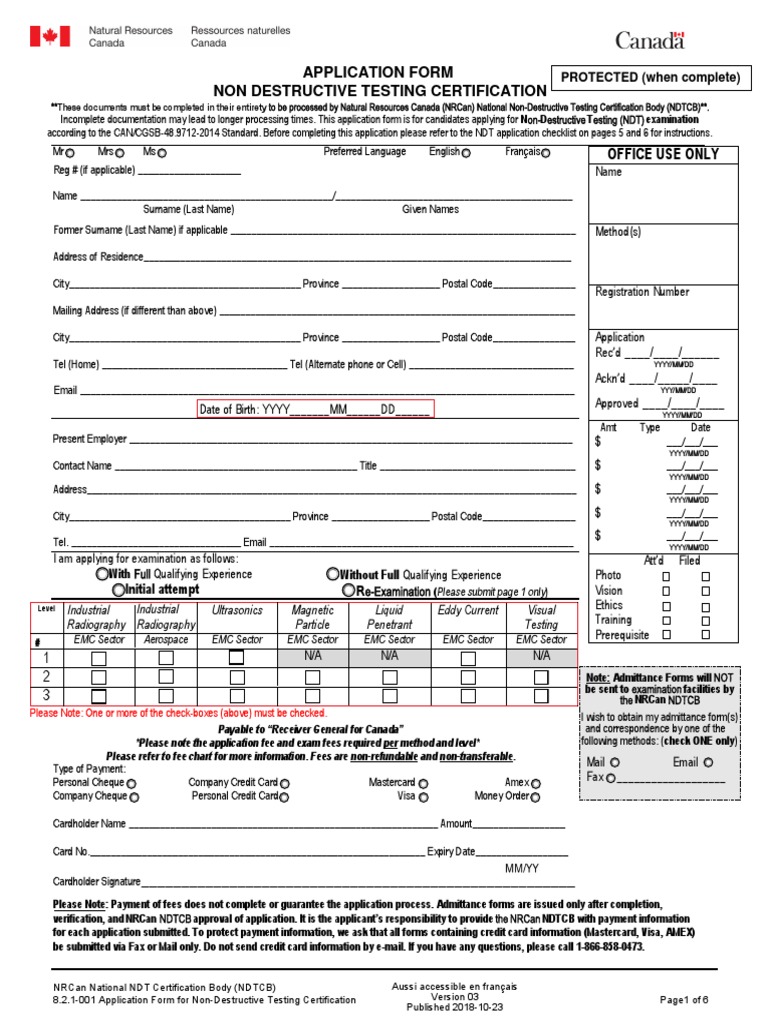 Application Form Non Destructive Testing Certification: PROTECTED (When ...
