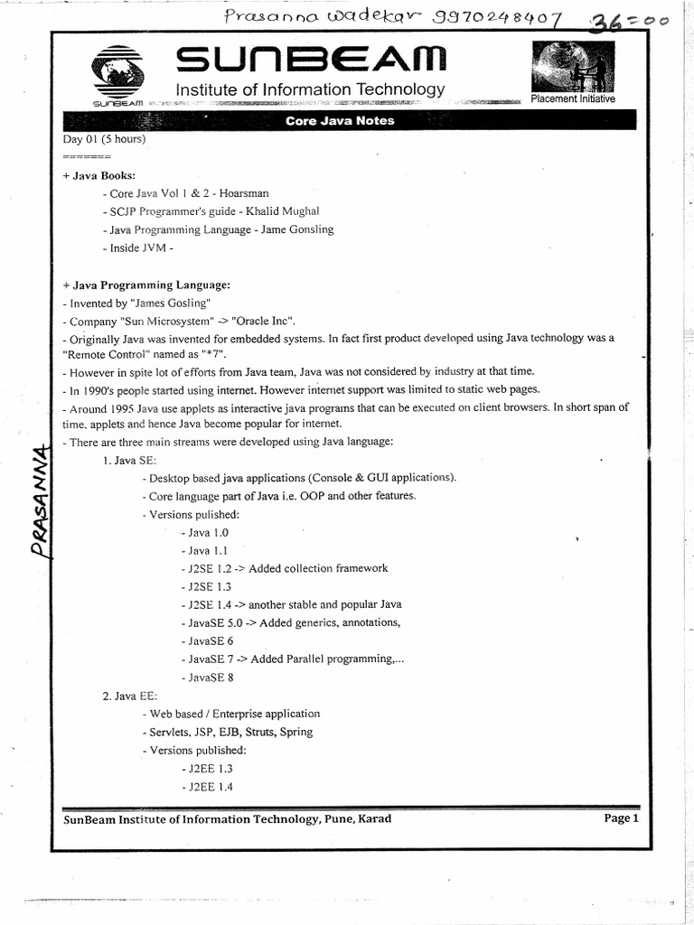 Sunbeam Corejava Notes | PDF Sunbeam Corejava Notes | PDF