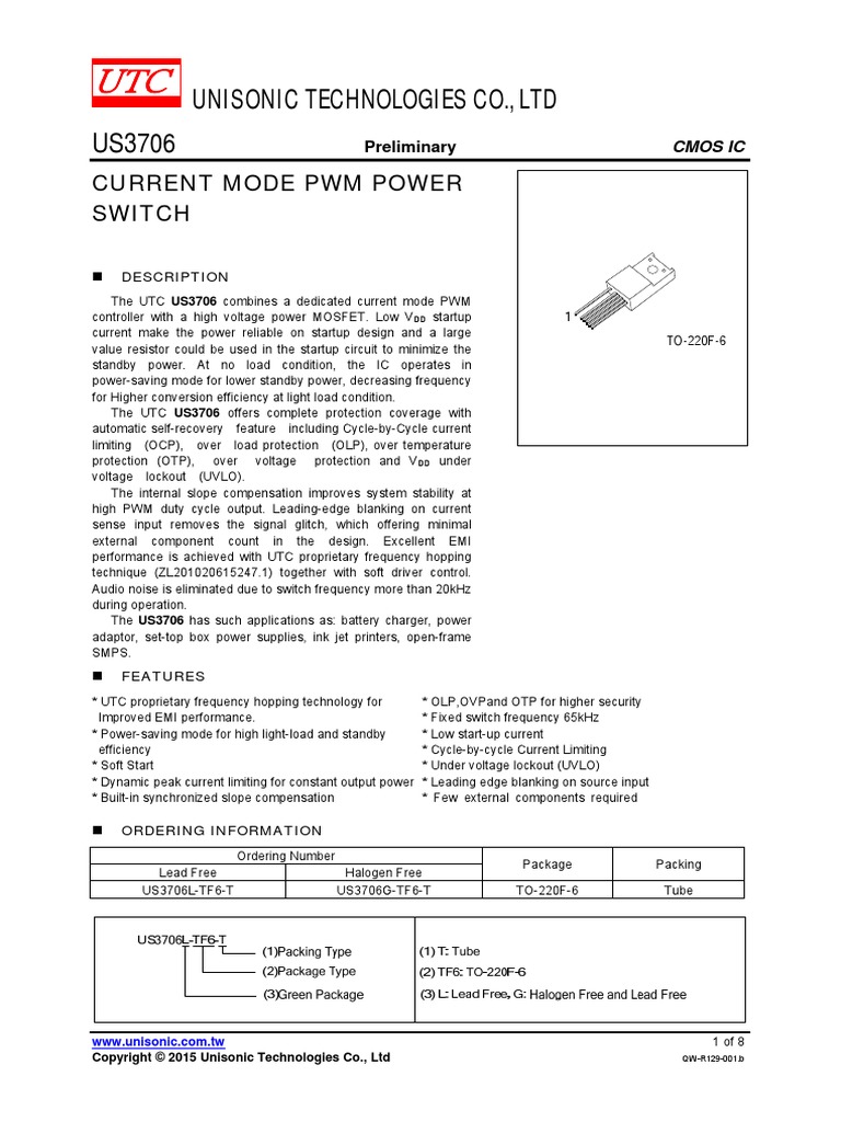 Unisonic Technologies Co., LTD: Current Mode PWM Power Switch | PDF | Electrical Components ...