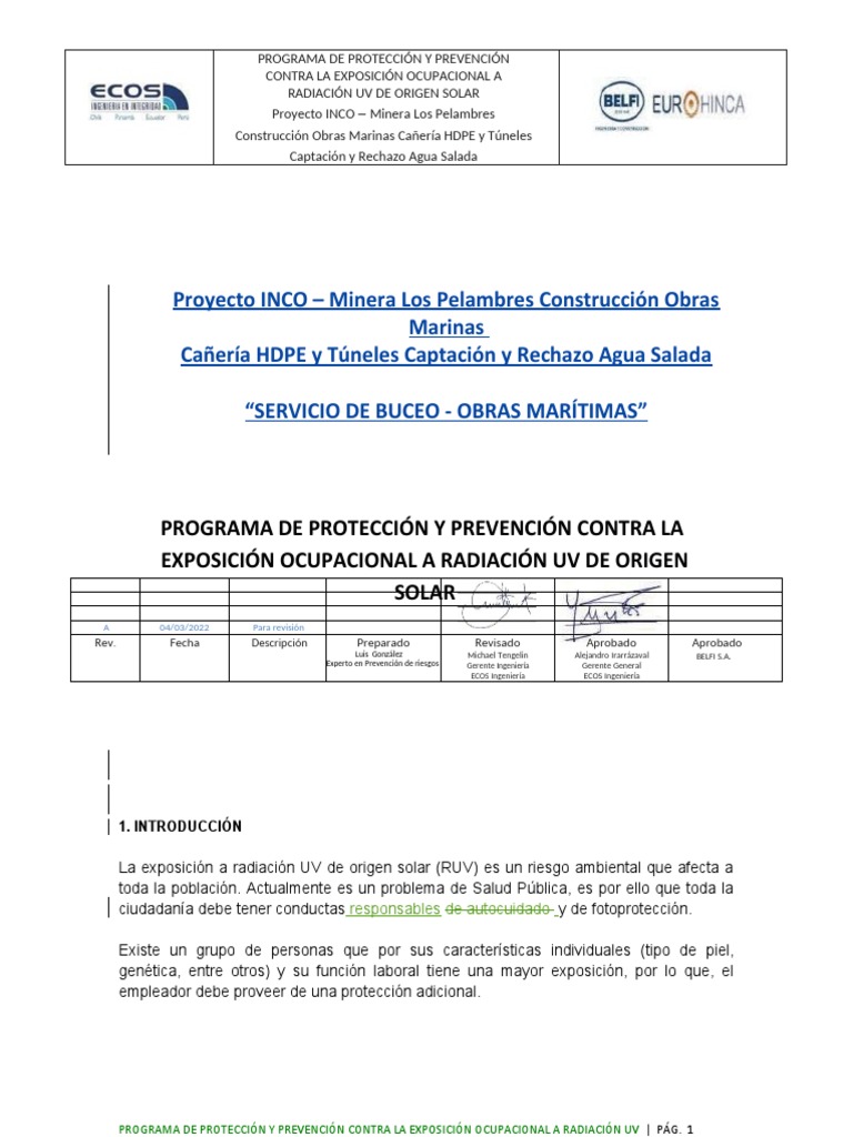 PROGRAMA DE PROTECCIÓN Y PREVENCIÓN RADIACIÓN UV DE ORIGEN SOLAR-El-SIG-DOC-01-A-05-03-2022 ...