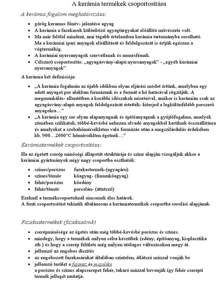 A Kerámia Termékek Csoportosítása | PDF