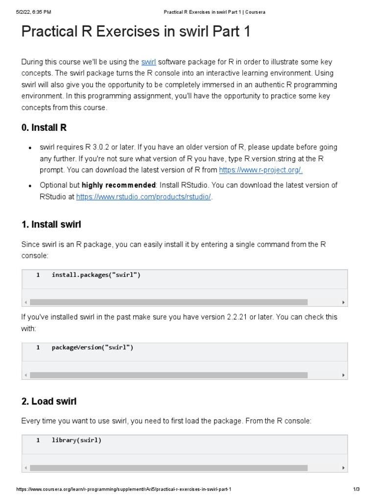 Practical R Exercises In Swirl Part 1 Coursera Pdf Command Line Interface Faq