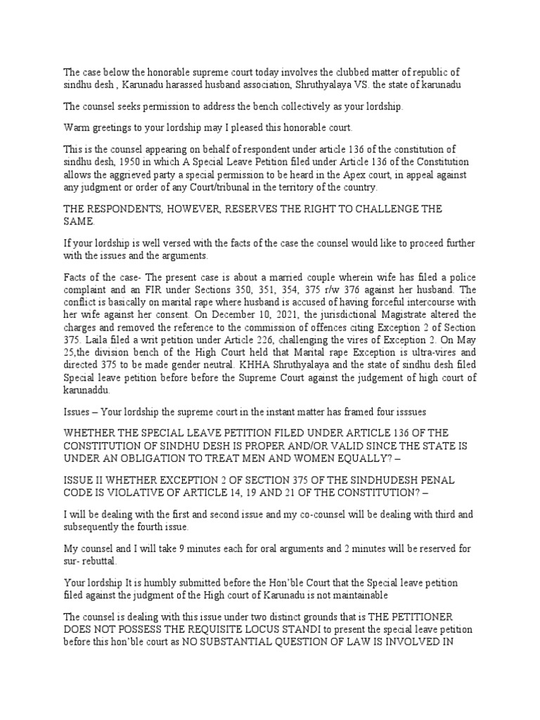 Respondent Side Speech SECTION 375 | PDF | Rape | Supreme Court Of India