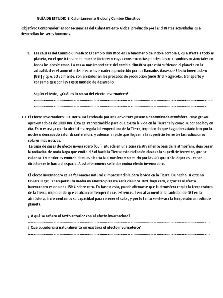 GUÍA DE ESTUDIO El Calentamiento Global y Cambio Climático | PDF ...