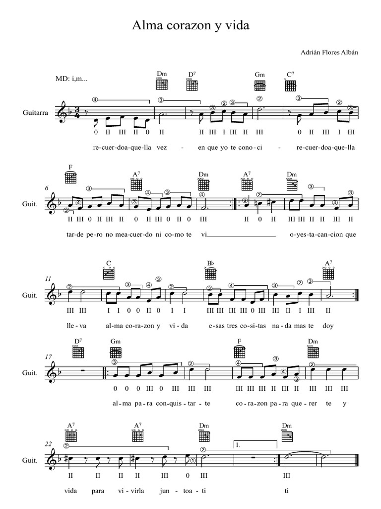 Alma Corazon y Vida Guitarra Clase - Partitura Completa | PDF
