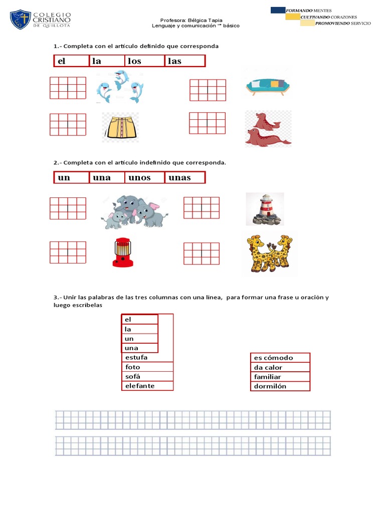 2° Guia Actividades Articulos Escritura Frases | PDF