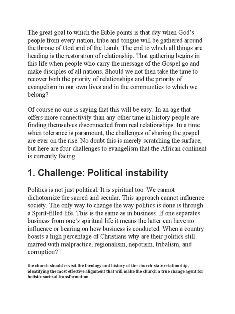 Four Major Challenges to Evangelism in Africa and the Church's Role in ...