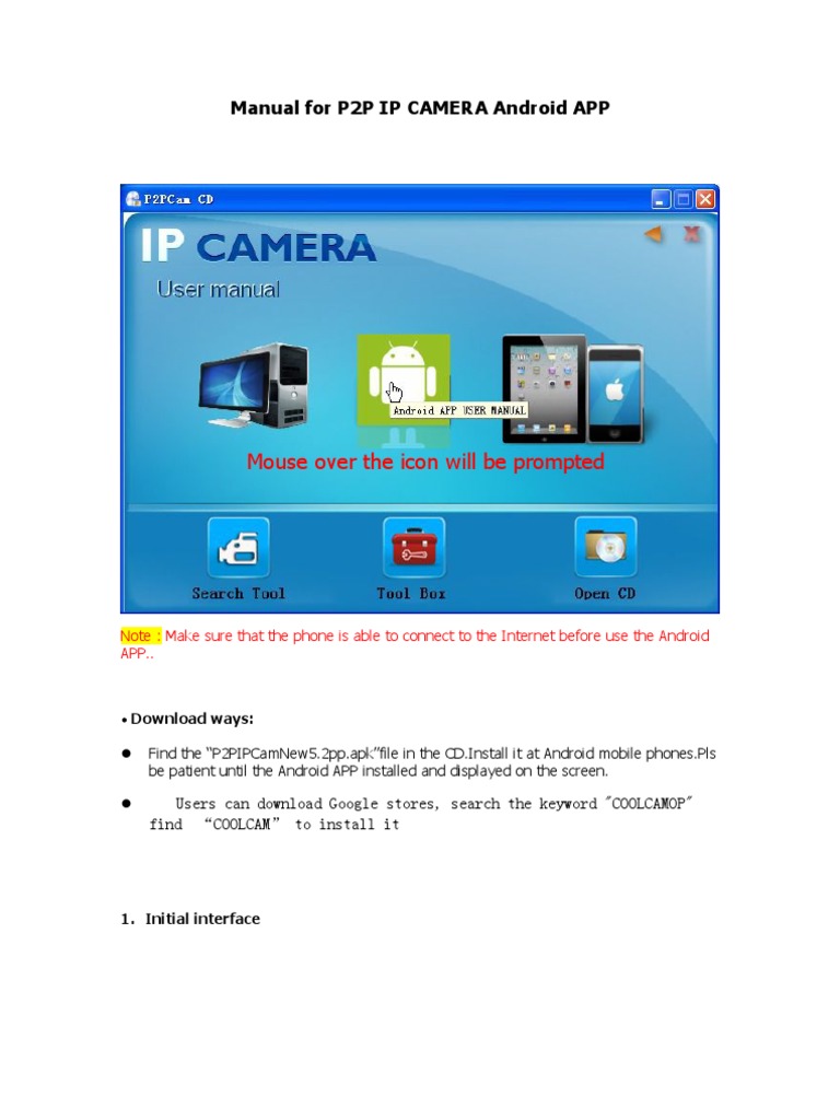 Manual For P2P IP CAMERA Android APP: Mouse Over The Icon Will Be Prompted | PDF | Android ...