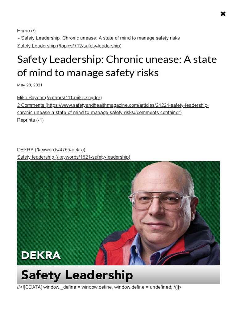 Safety Leadership: Chronic Unease: A State of Mind To Manage Safety ...