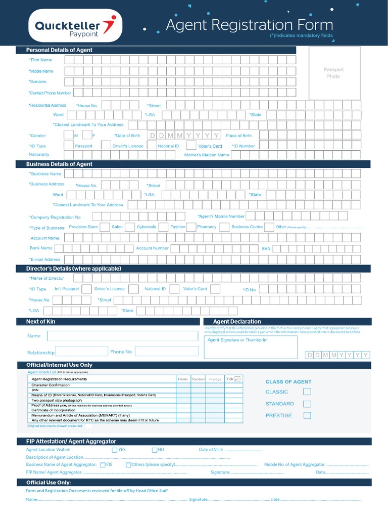 Soft Copy of Agent Registration Form | PDF | Banks | Identity Document