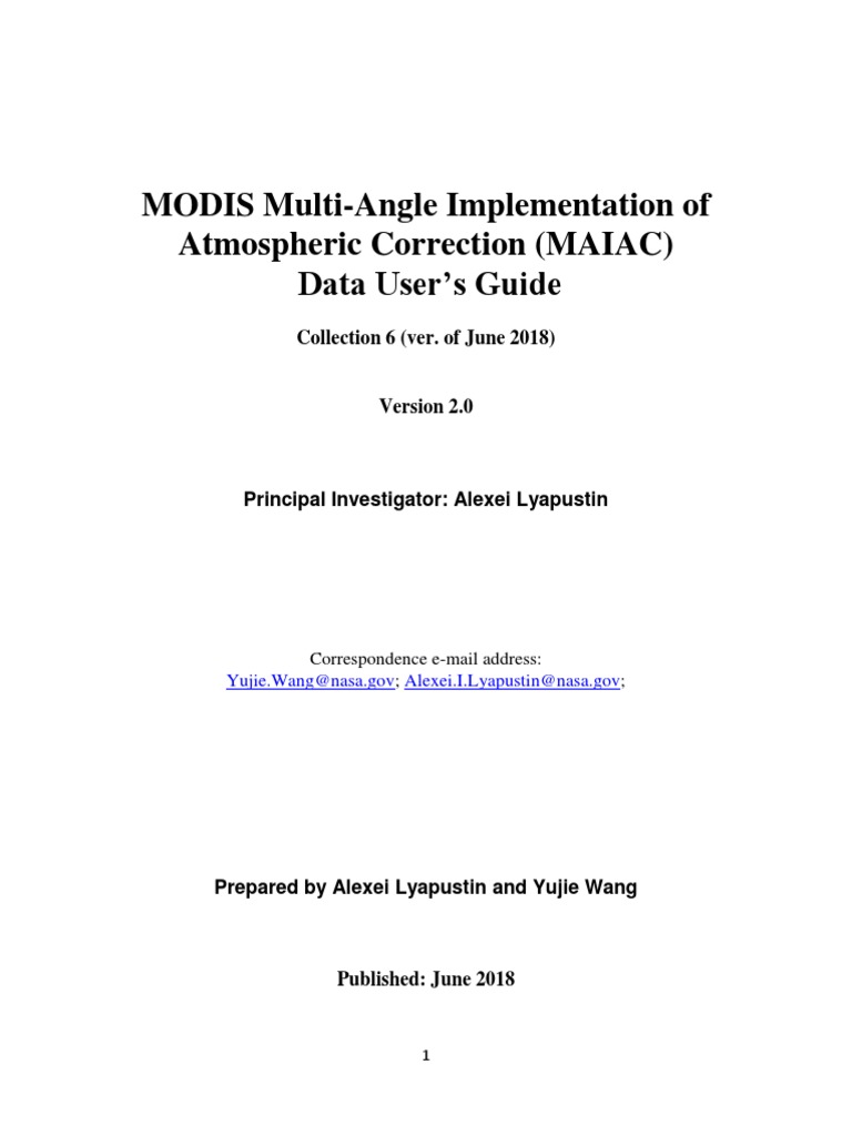 MODIS Multi-Angle Implementation of Atmospheric Correction (MAIAC) Data User's Guide | PDF ...