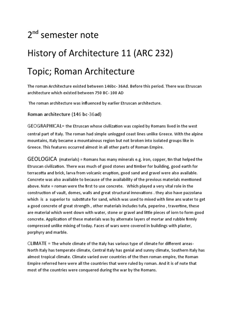 HISTORY of ARCHY. (Arc 232) 2nd Semester Note-1 | PDF | Concrete ...