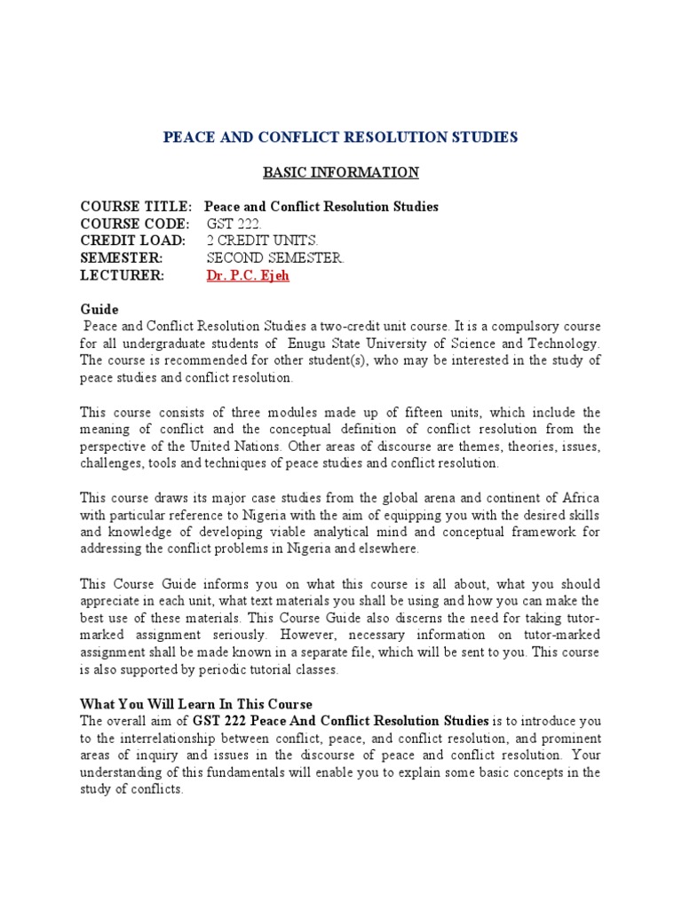 Peace and Conflict Resolution Studies: Dr. P.C. Ejeh | PDF | Conflict ...