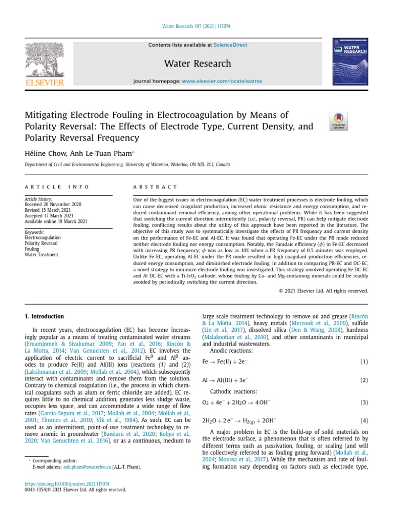 Water Research: Héline Chow, Anh Le-Tuan Pham | PDF | Anode ...