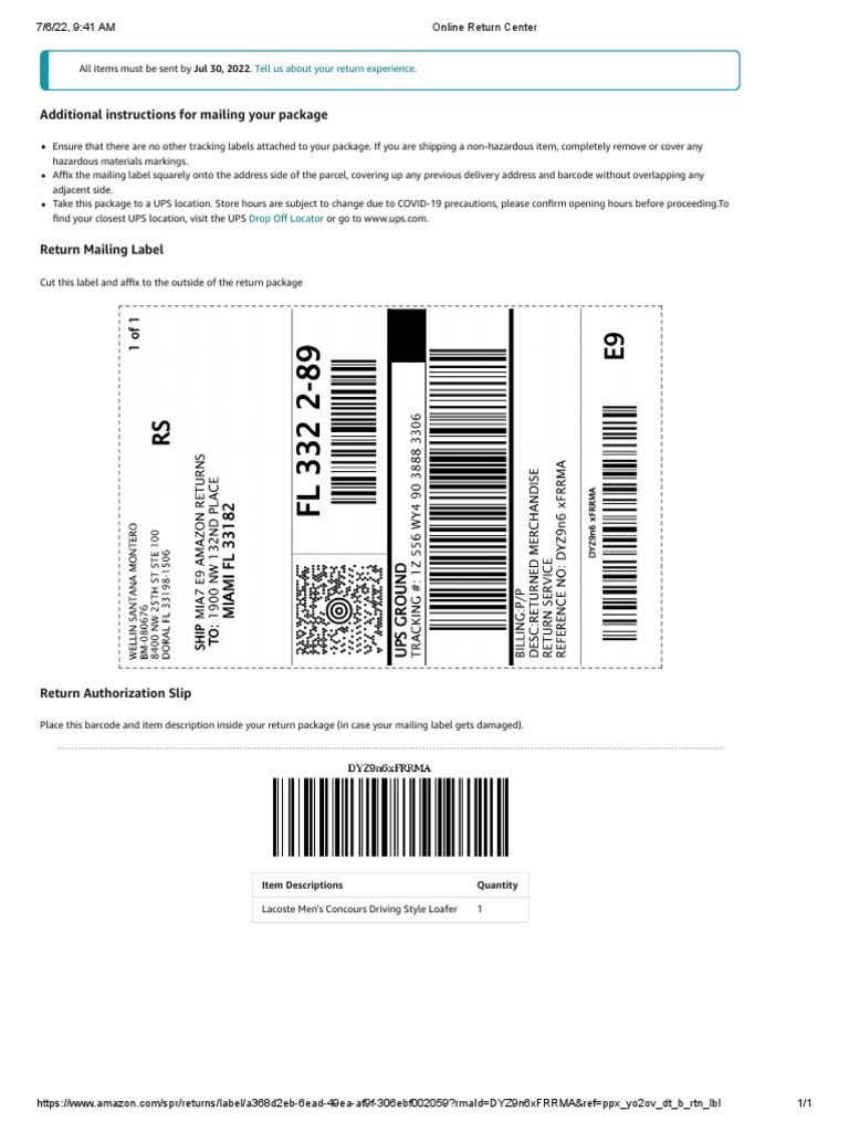 Additional Instructions For Mailing Your Package: Tell Us About Your ...