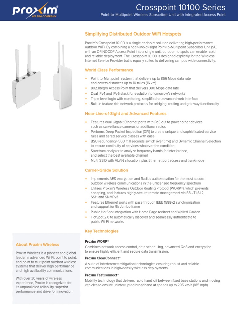 PTMP XP 10100 Series Tsunami XP 10100 Series Datasheet US | PDF | Wi Fi | Ieee 802.11