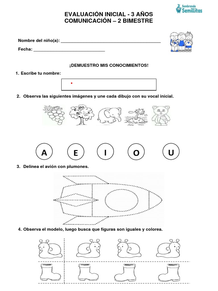 Evaluación Inicial para Preescolar 3 Años | PDF | Artes del Lenguaje y ...