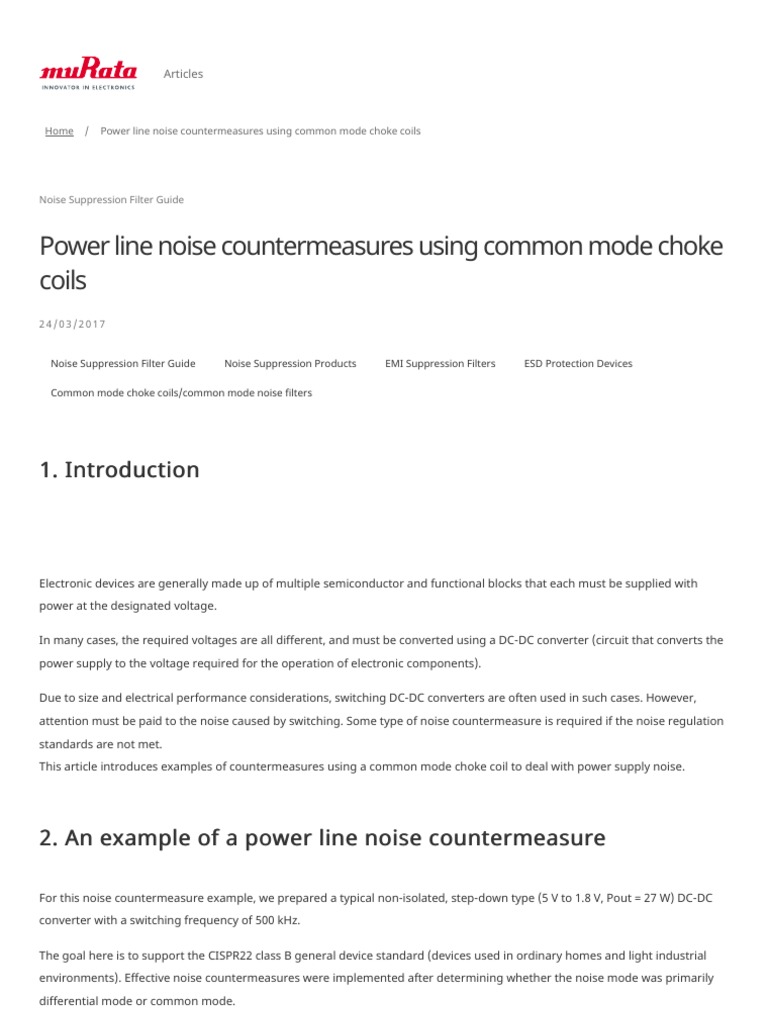 Power Line Noise Countermeasures Using Common Mode Choke Coils - Murata Manufacturing Articles ...