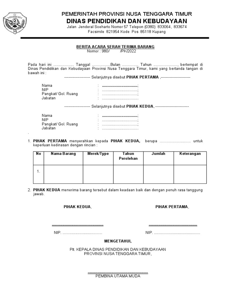 Contoh Ba Serah Terima Barang | PDF