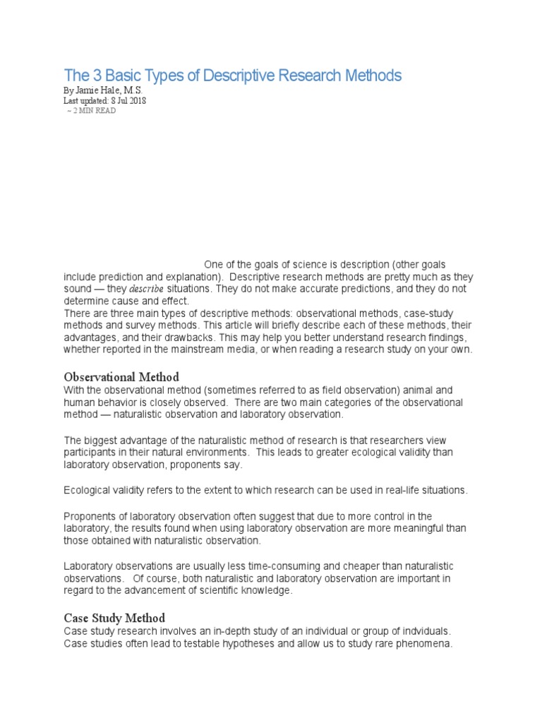 The 3 Basic Types of Descriptive Research Methods | PDF | Survey ...