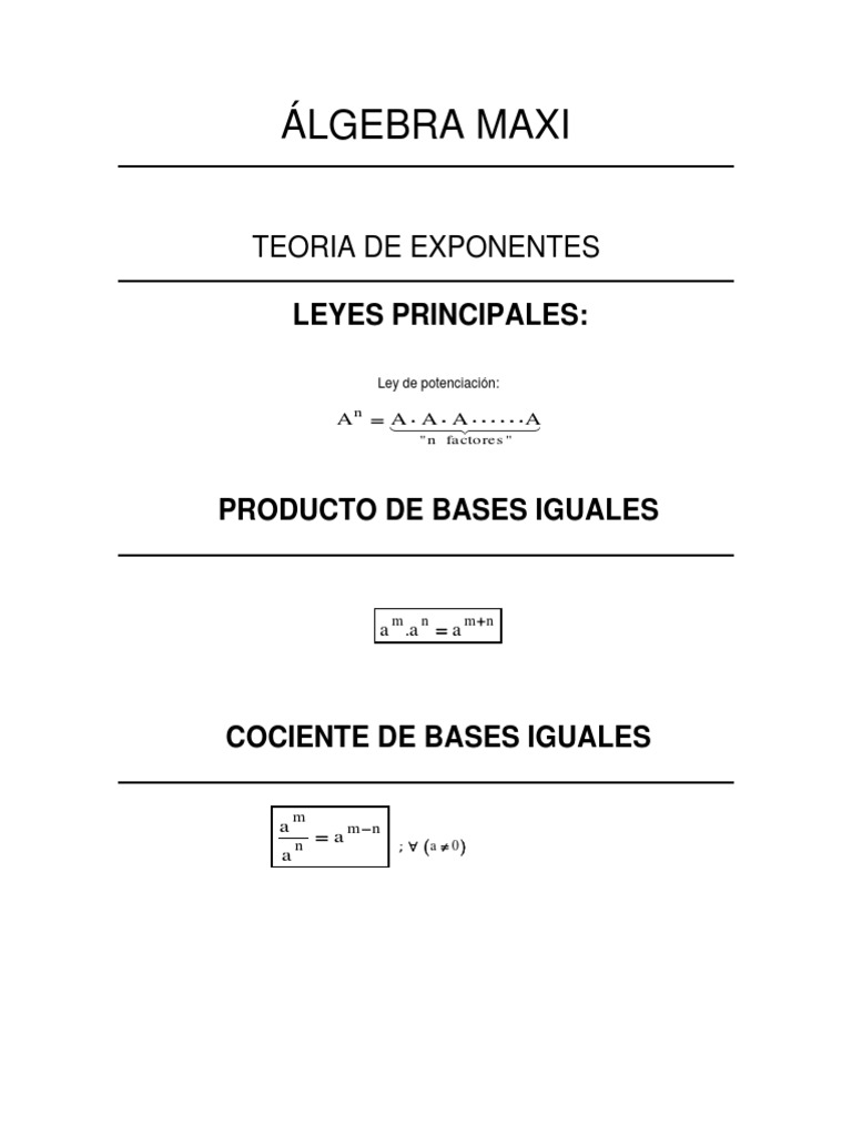 Teoría de Exponentes en Álgebra | PDF | Exponenciación | Raíz cuadrada