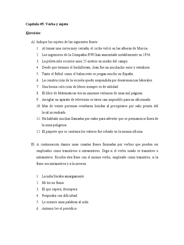 Verbo y Sujeto - Gramática | PDF | Verbo